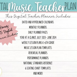 Digital Music Teacher Planner K 6th Grade Digital Planner for Music ...