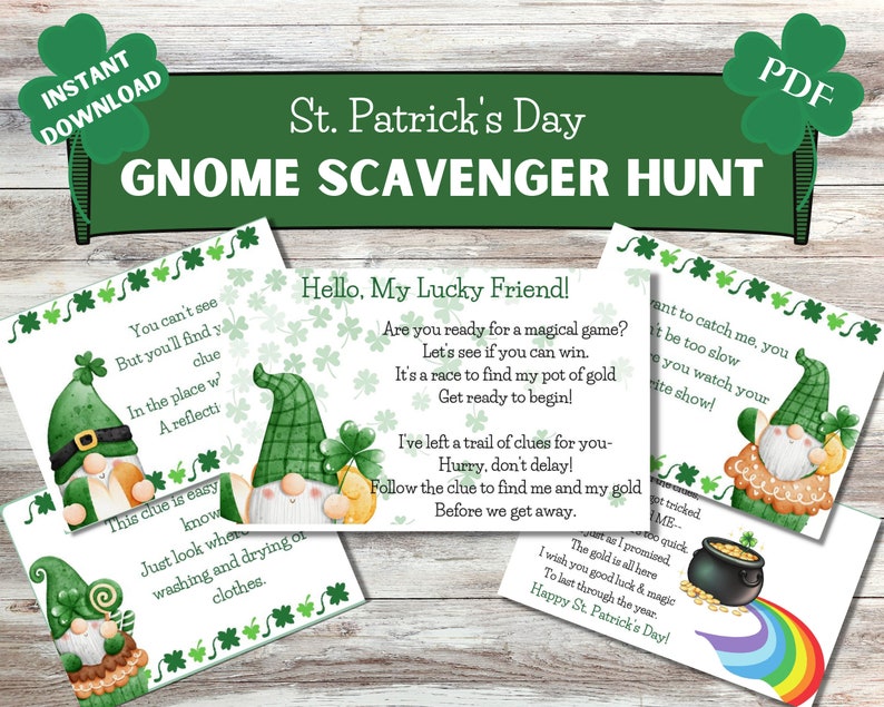 St.patrick's Day Gnome Scavenger Hunt, St. Patrick's Day Printable ...