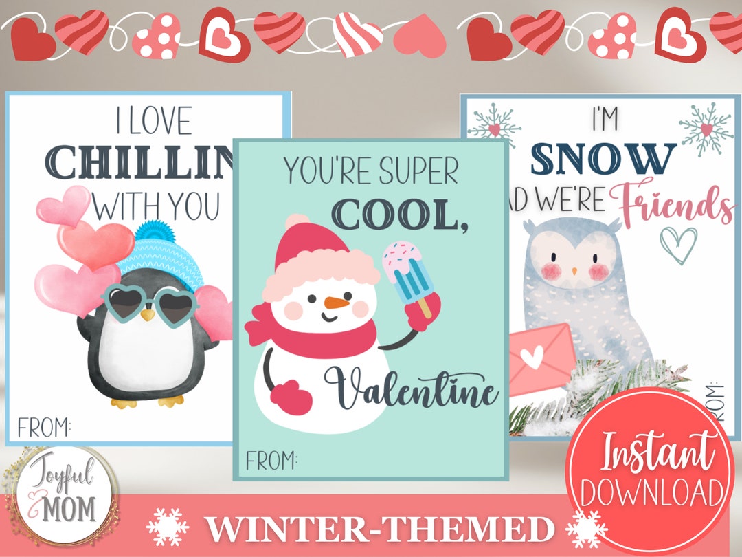 Kids Valentines, Winter Theme | Printable Valentine Cards for Kids ...