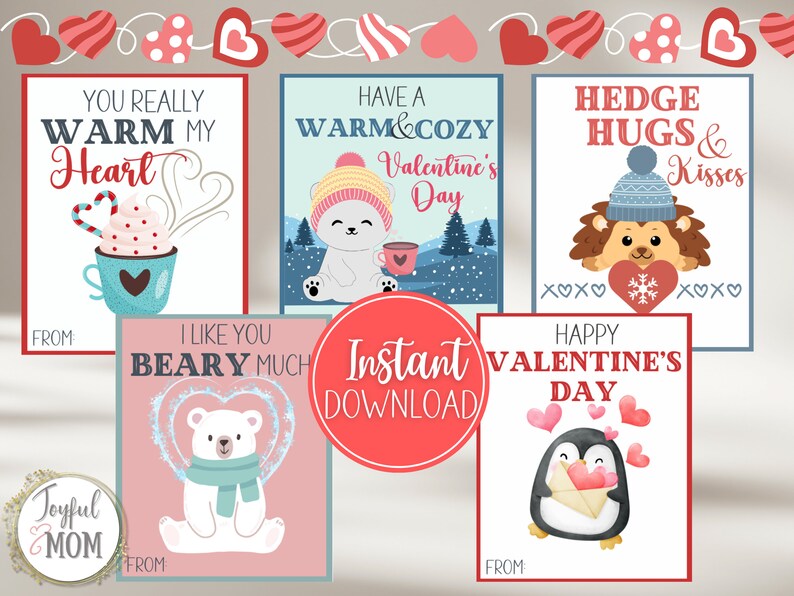 Kids Valentines, Winter Theme | Printable Valentine Cards for Kids ...