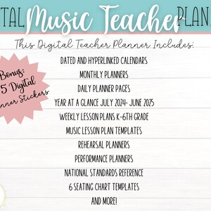 Digital Music Teacher Planner K- 6th Grade| Digital Planner for Music ...