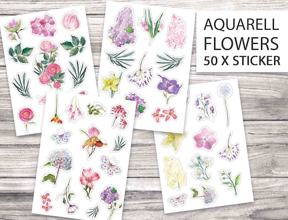 Sticker Flowers Watercolor Flowers Sticker Set 50 Stickers - Etsy