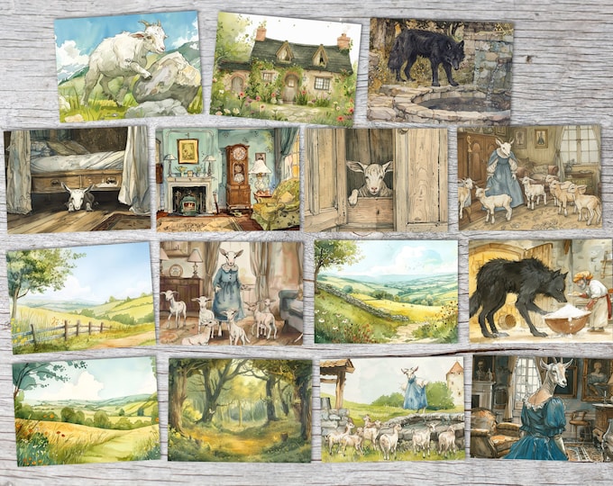 The Wolf and the Seven Little Goats Card Set A6 (15 Cards) Illustrated ...