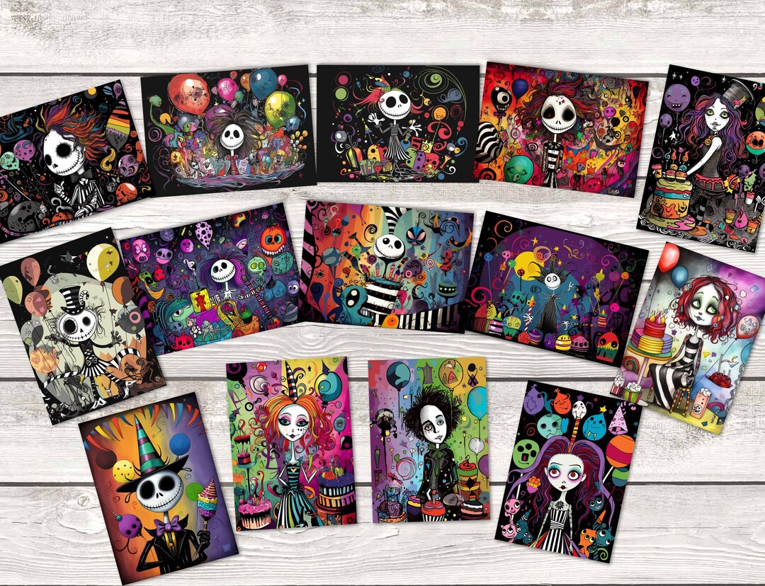 Creepy Scary Birthday Greeting Card Set (14 Cards) | Artful Spooky ...