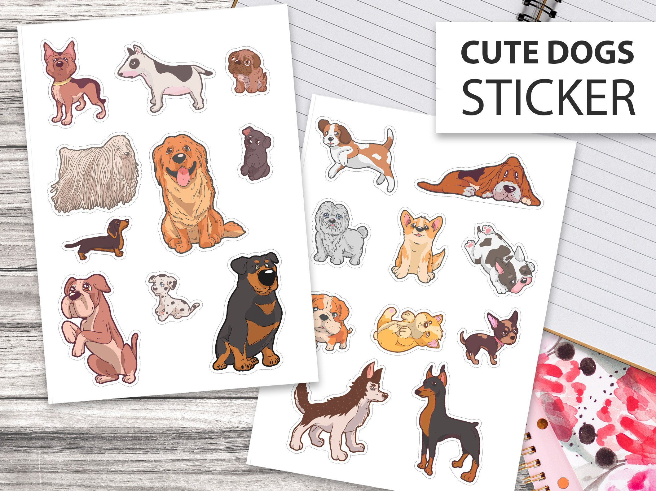 Sticker Cute Dogs Dog Sticker Set 20 Stickers Dog Breeds - Etsy
