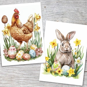 Oster Grußkarten Set (10 Karten) | Osterhasen, Kücken, Tulpen und ...