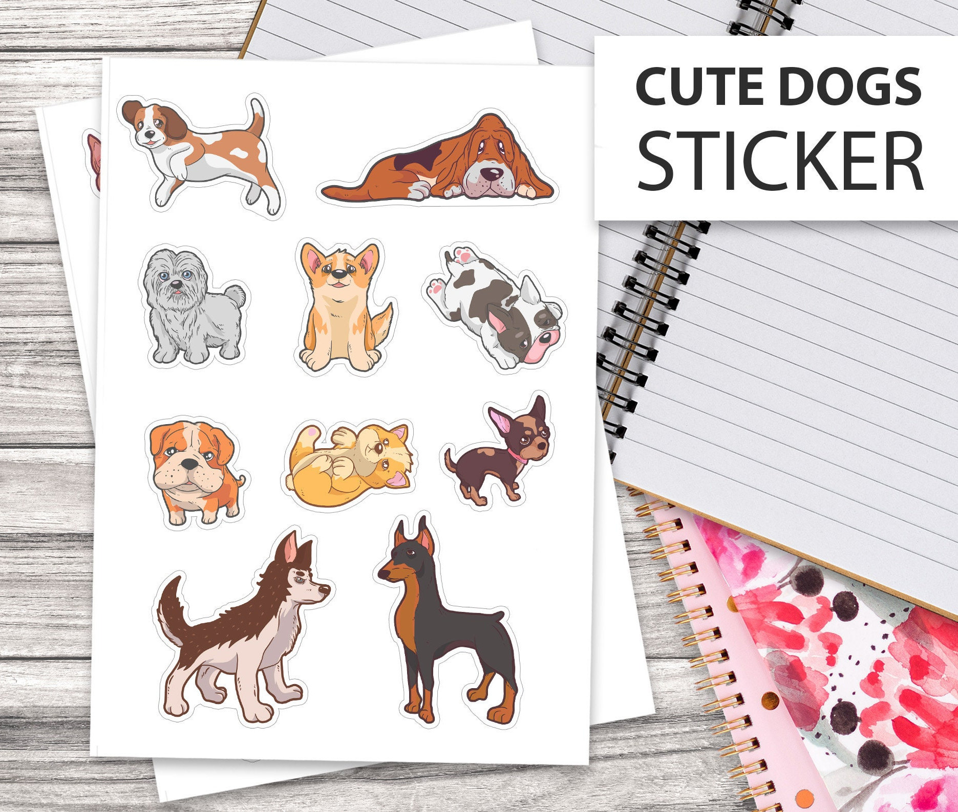 Sticker Cute Dogs Dog Sticker Set 20 Stickers Dog Breeds - Etsy