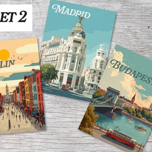 Vintage Postcard Set Europe – 15 City Illustrations in Retro Style, A6 ...