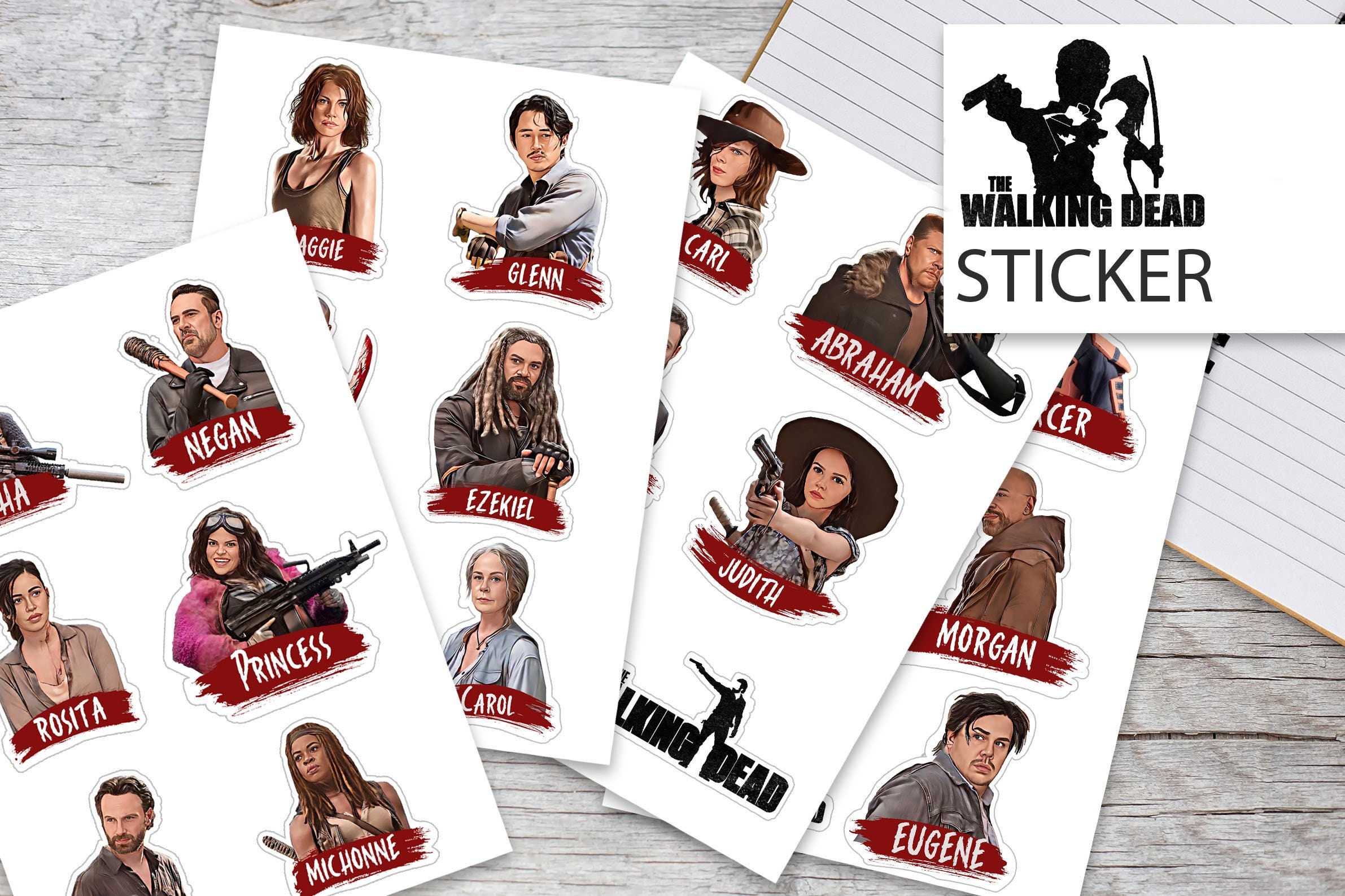 Sticker Set the Walking Dead Characters TWD Sticker 4 - Etsy