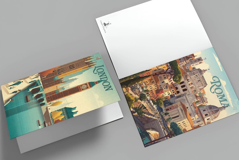 Vintage Postcard Set Europe – 15 City Illustrations in Retro Style, A6 ...