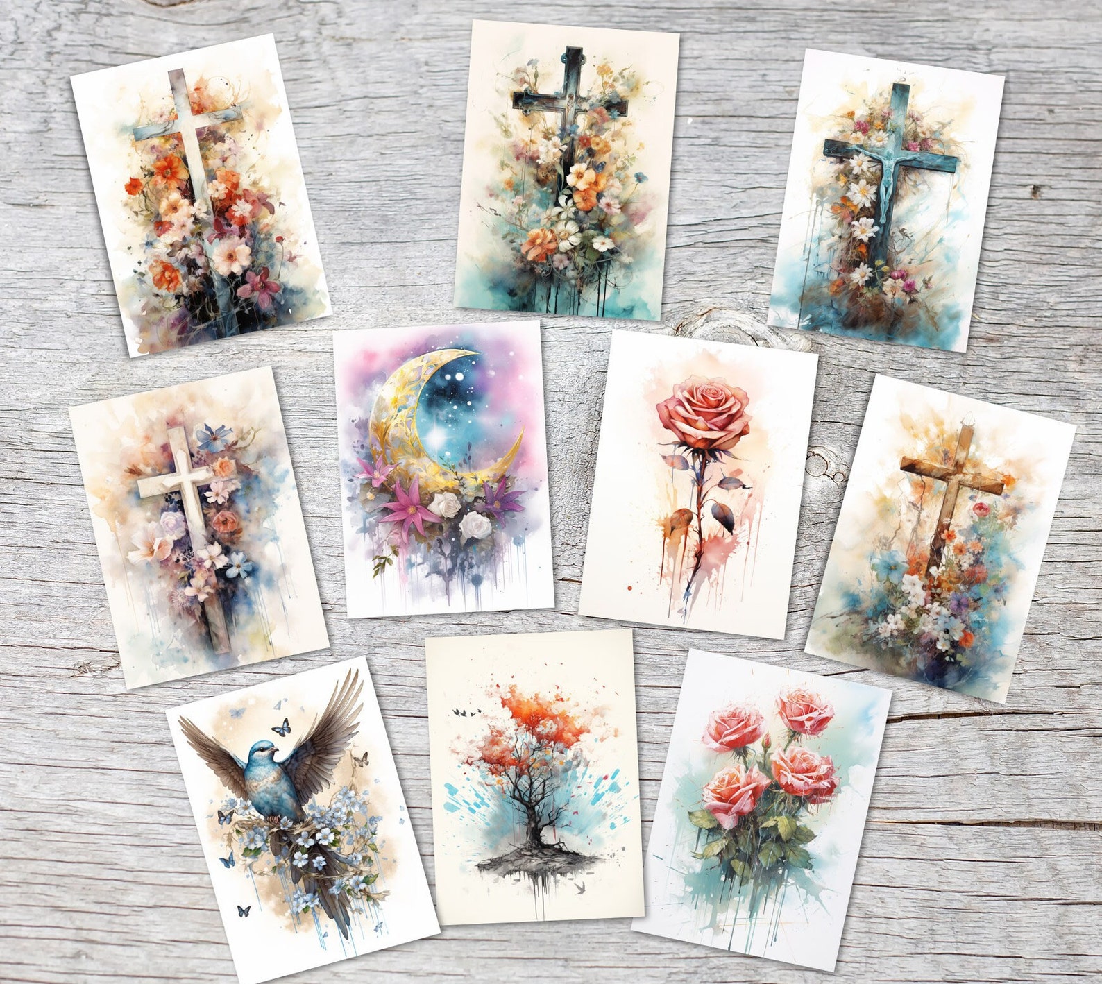 Christian Watercolour Funeral Cards in Set (10 Cards A6) I Folding ...