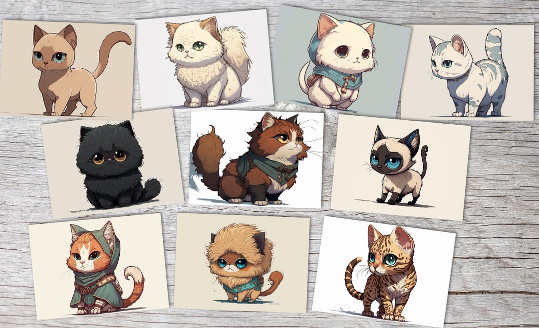 Postcards A6 Set (10 Cards) Cute Chibi Manga Cats I Character Design ...