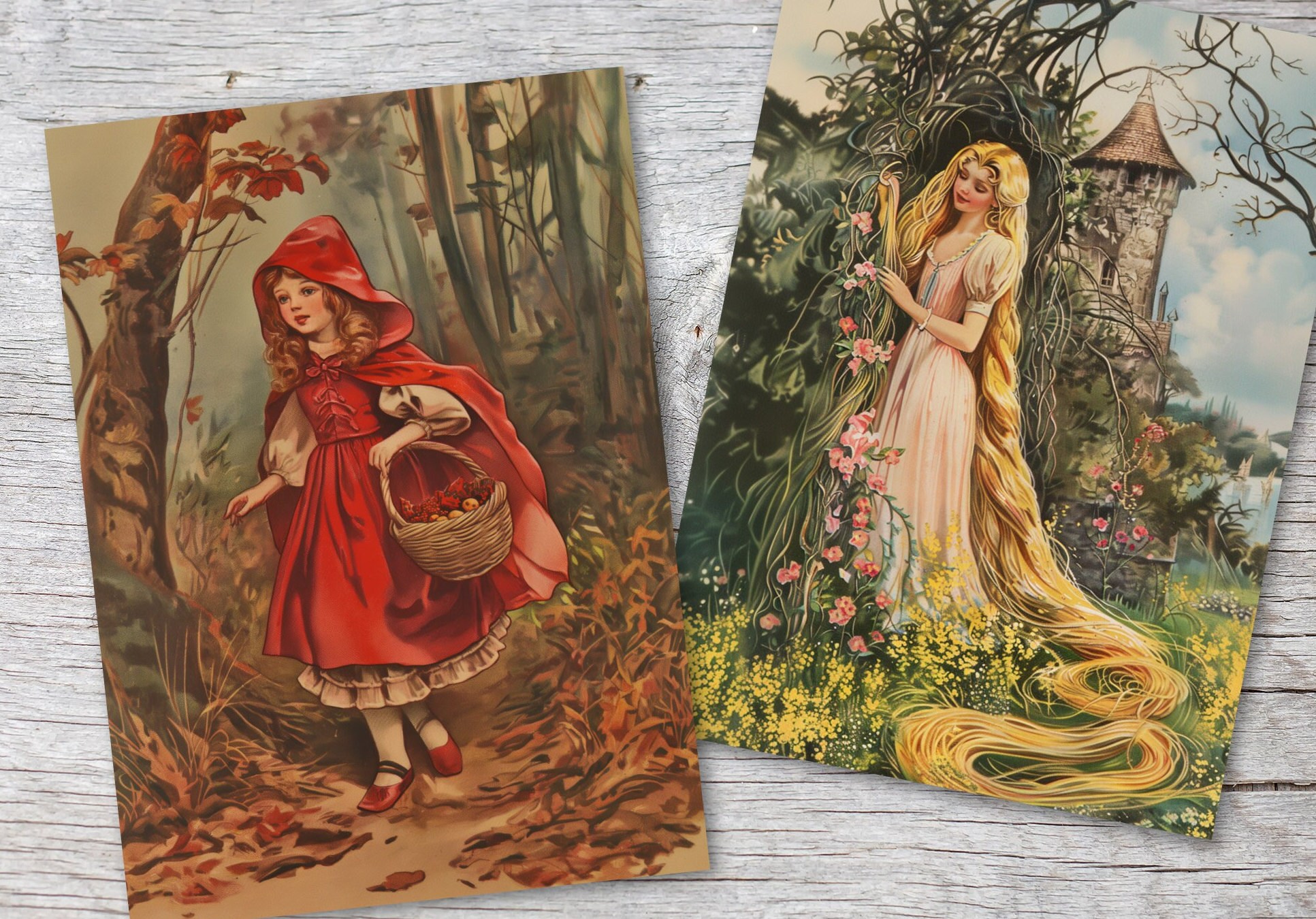 Traditional Fairy Tale Cards Set (15 Cards) | Vintage Postcards With ...