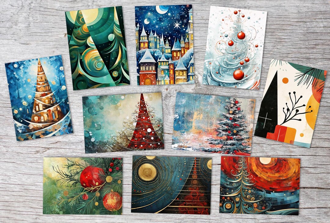 Christmas Greeting Cards Set V3 (10 Cards) | Artistic Christmas Cards ...