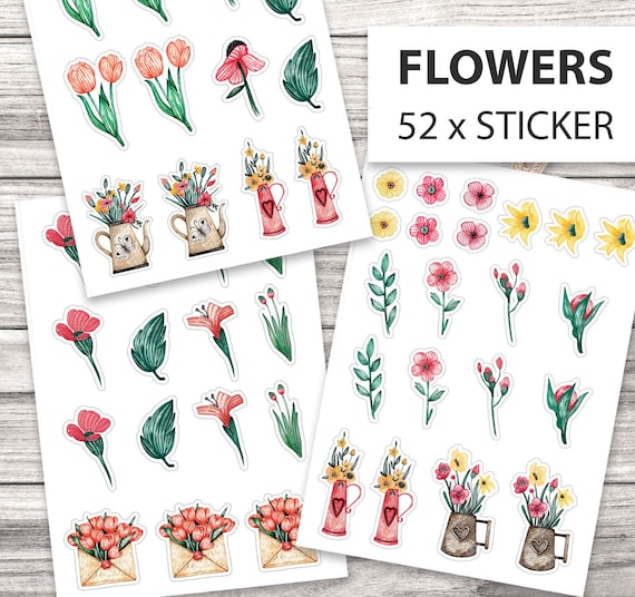 Sticker Cut Flowers Watercolor Flowers Sticker Set 52 - Etsy