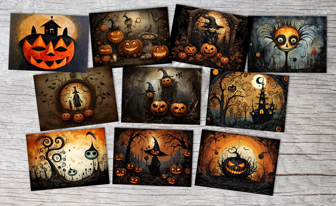Halloween Greeting Cards Set V2 (10 Cards) | Artful Halloween Cards ...