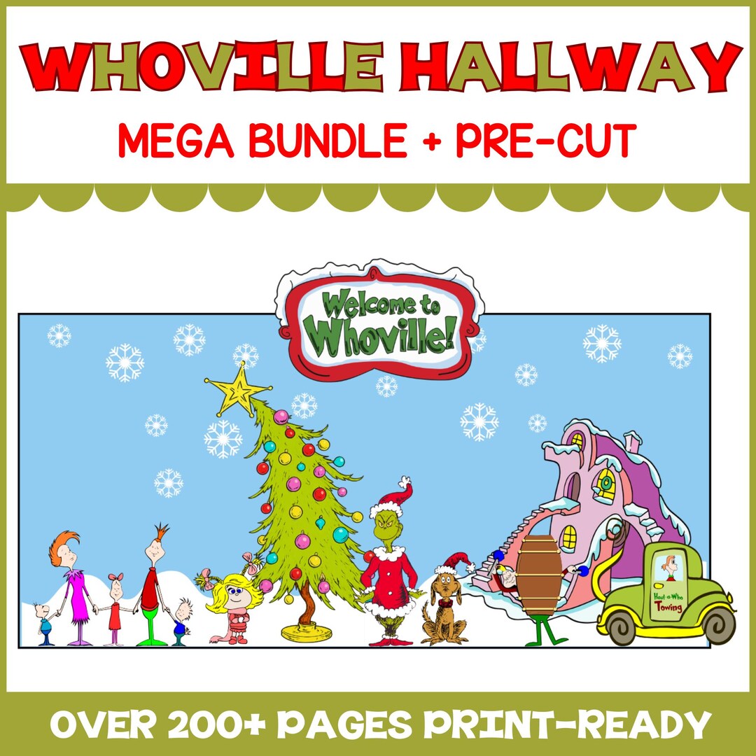 Whoville Hallway Cutouts, Grinch Classroom Decor, Editable, Growing ...