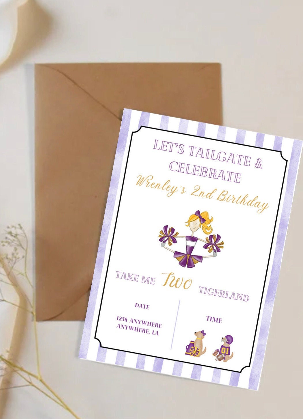 LSU Cheerleader Birthday Invitation, Toddler Girl (canva Template) - Etsy