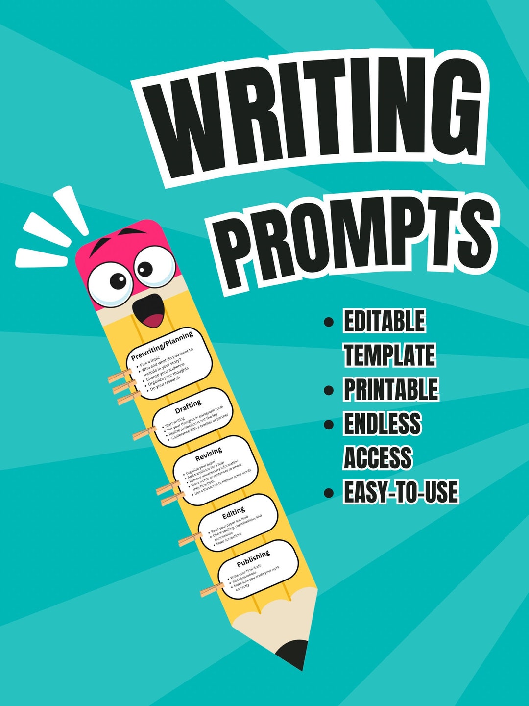 Writing Process Pencil Poster Cut Out, Canva Editable Template, Digital ...