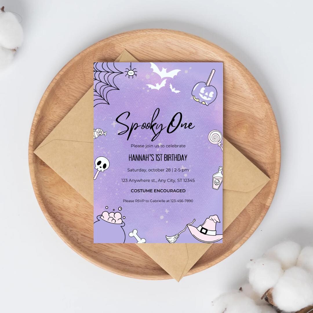 Spooky One Birthday Invitation Template, Halloween Birthday Party, Girl ...