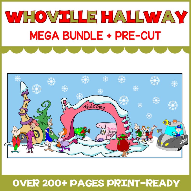 Whoville Hallway Cutouts, Grinch Classroom Decor, Editable, Growing ...