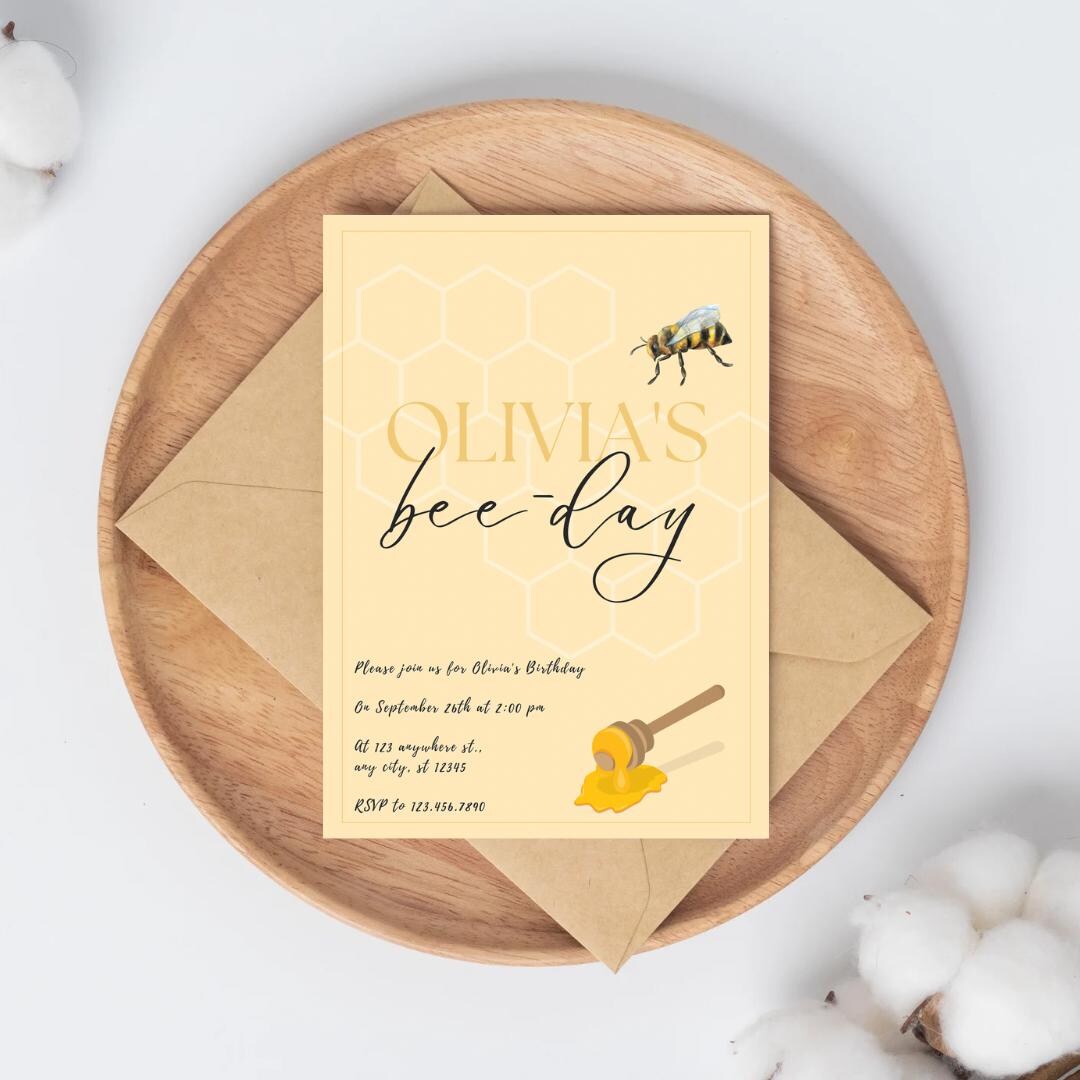 Bee-day Invitation Template, Canva, Easy to Use, Editable, Personalize ...