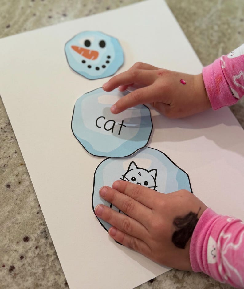 Snowman Word Building Template, CVC Short Vowel Words Picture Matching ...