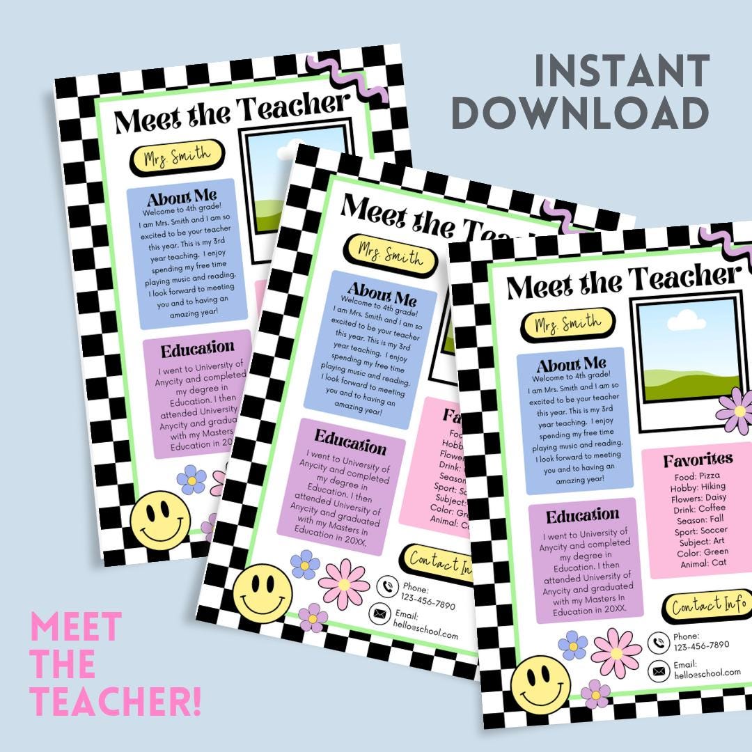 Meet the Teacher Canva Template, Groovy Teacher, Back to School Night ...
