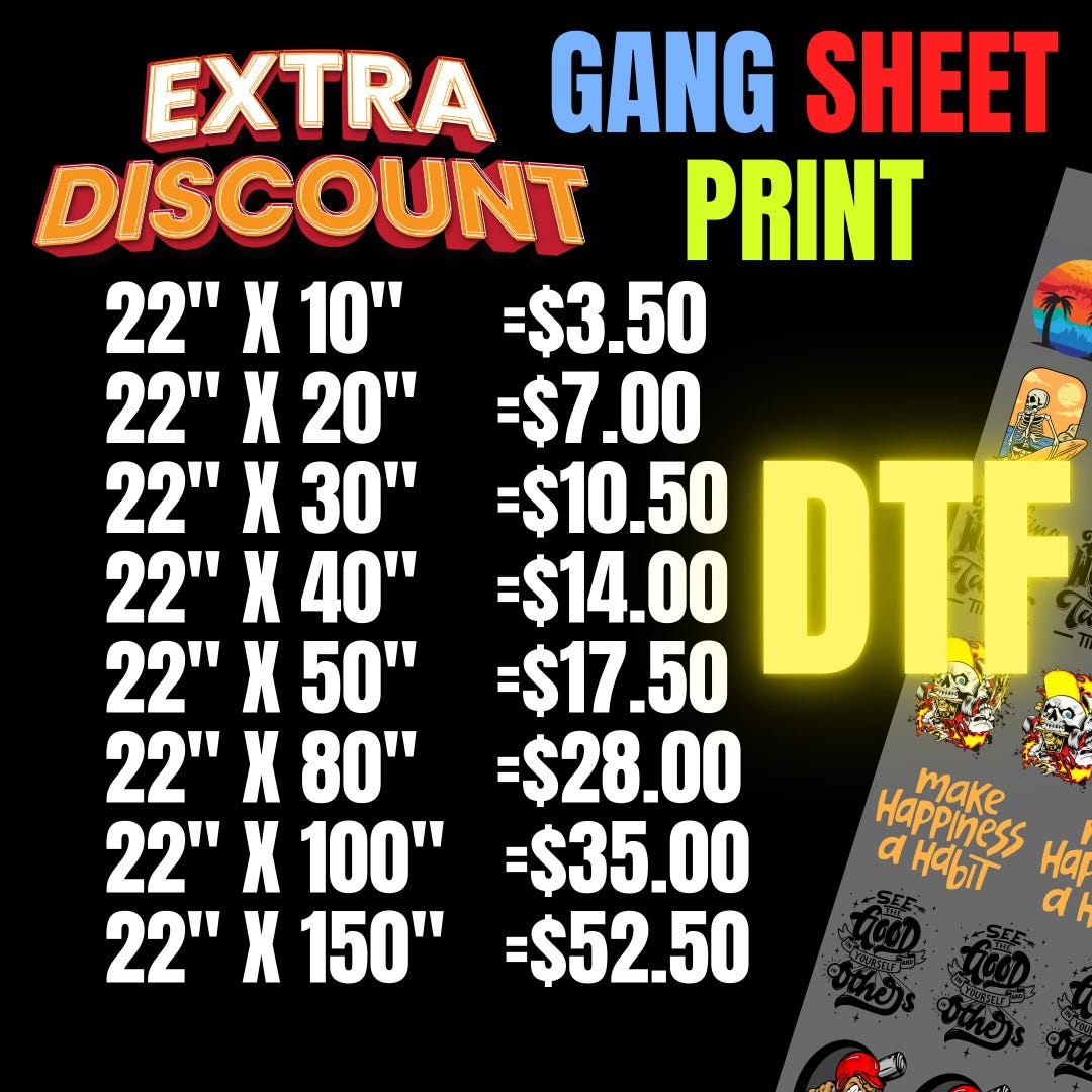 DTF Gang Sheet, Custom DTF Transfers, Wholesale Gang, Bulk DTF Sheets, Ready to Press, Direct to ...