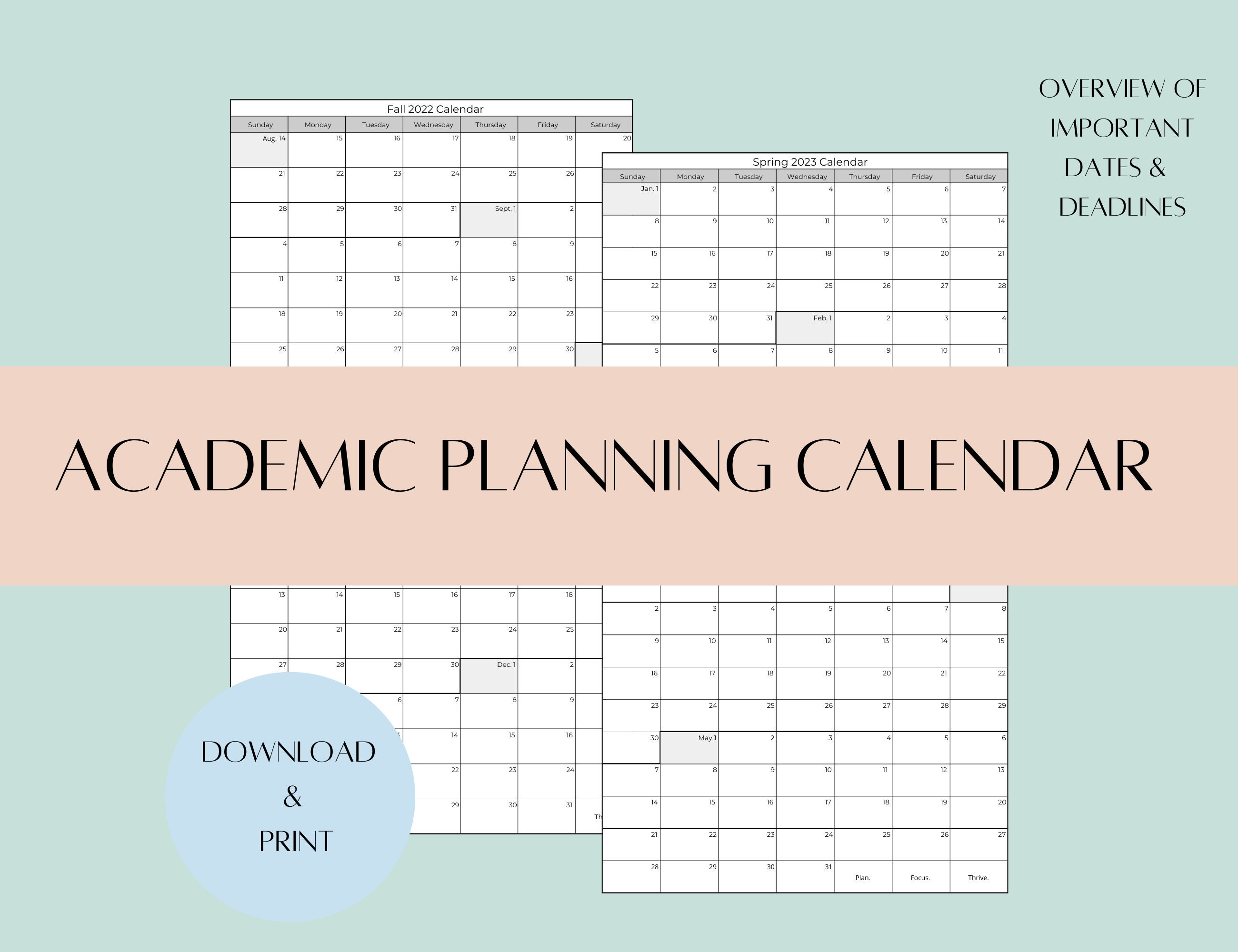 Academic Year 2023 Printable Planning Calendar - Etsy