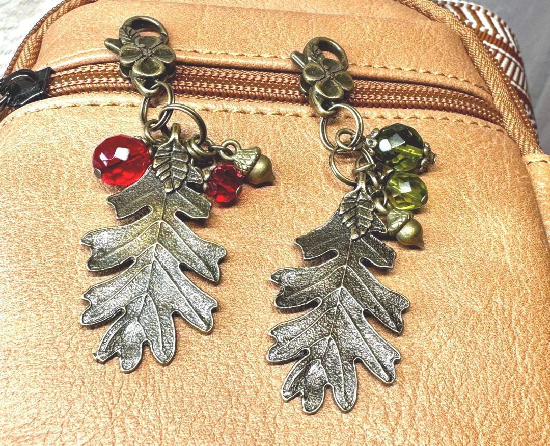 Rustic Autumn Purse Charm - Oak Leaf and Acorn - Red Purse Charm ...
