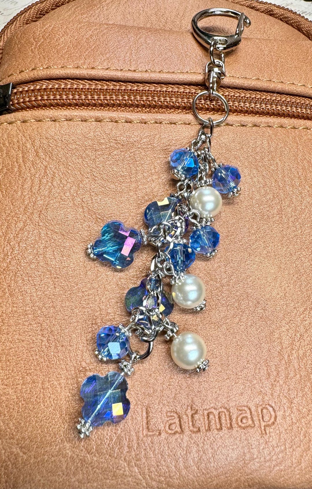 Blue Beaded Pearl Purse Charm: Bag Dangle - Etsy