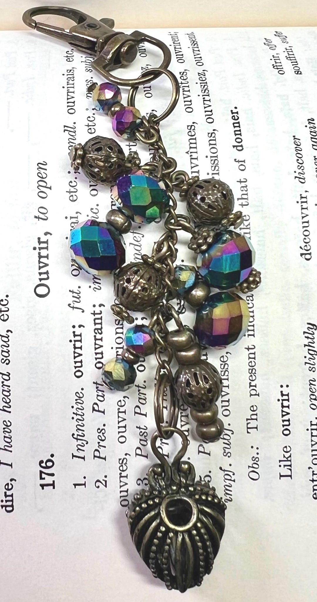 Rainbow Beaded Purse Charm: Antiqued Brass Bag Dangle - Etsy