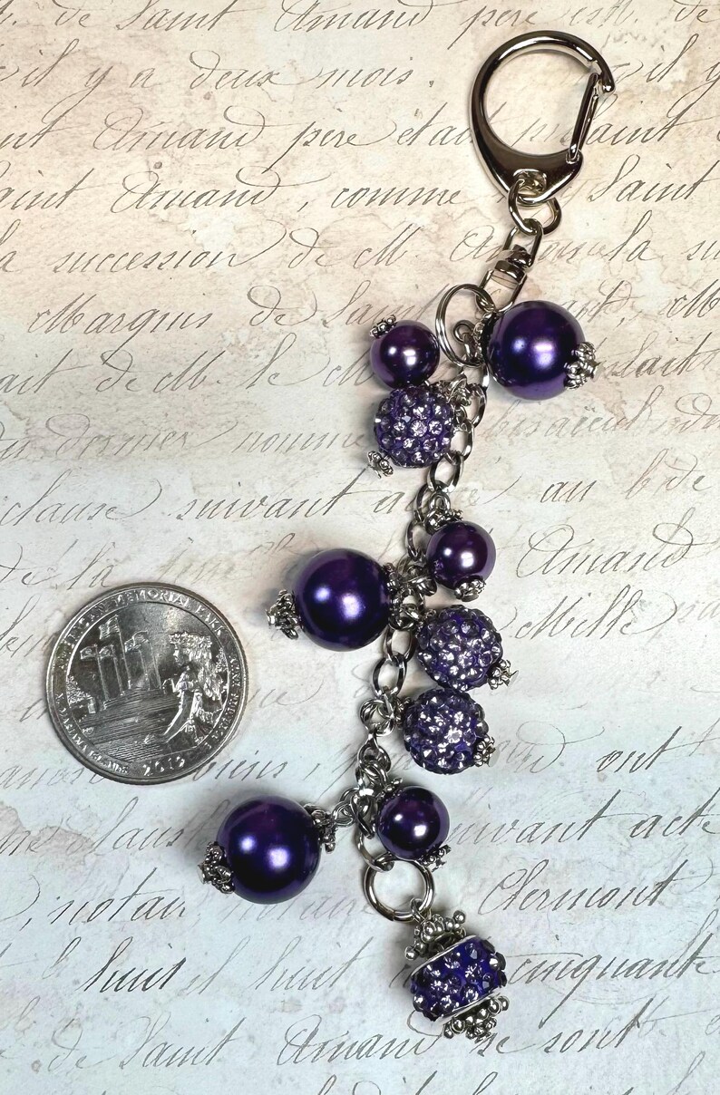 Purple Pearl Purse Charm: Beaded Bag Dangle - Etsy