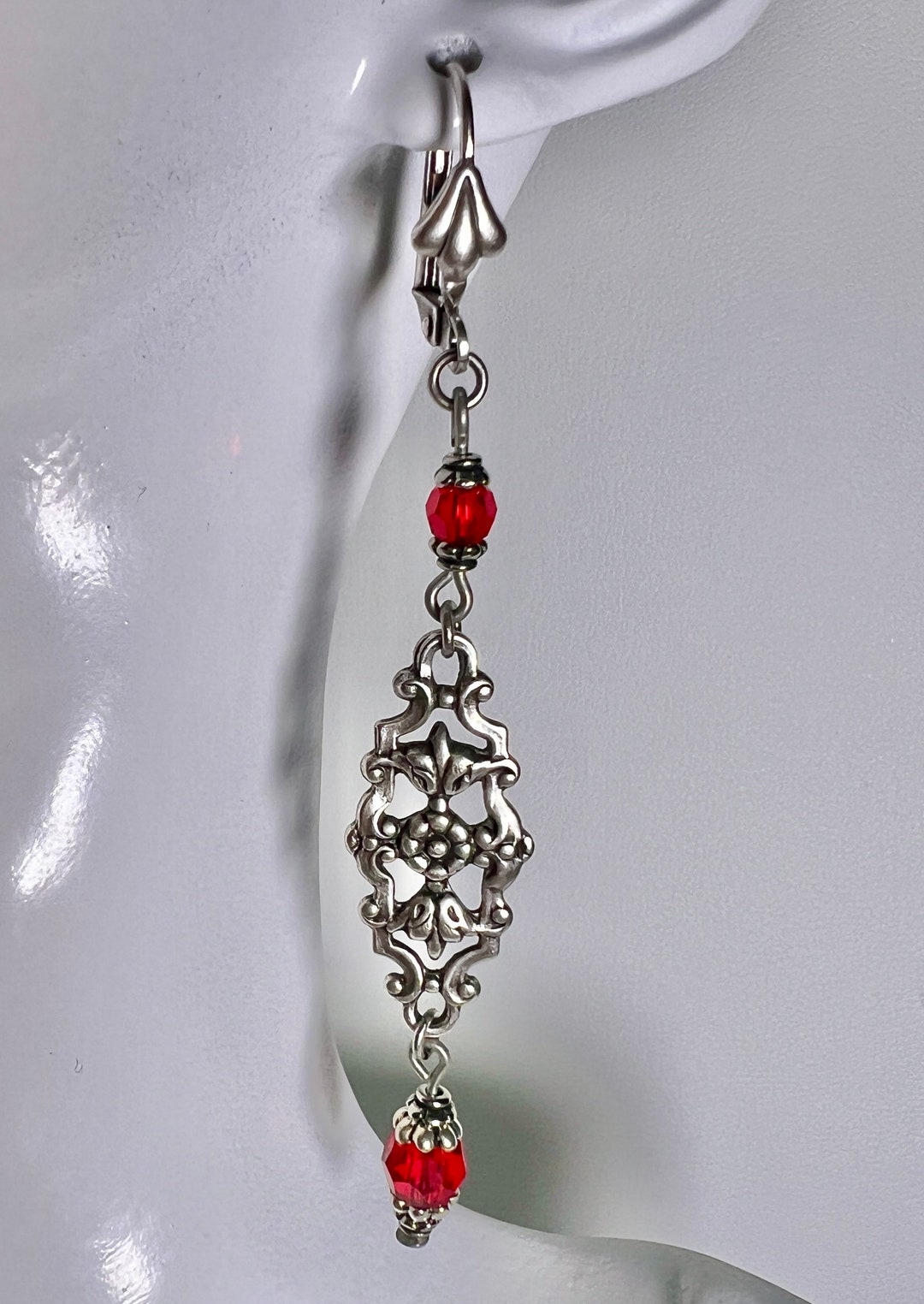 Victorian Style Earrings - Red Earring - Vintage Style Earrings - Romantic Earrings - Crystal ...