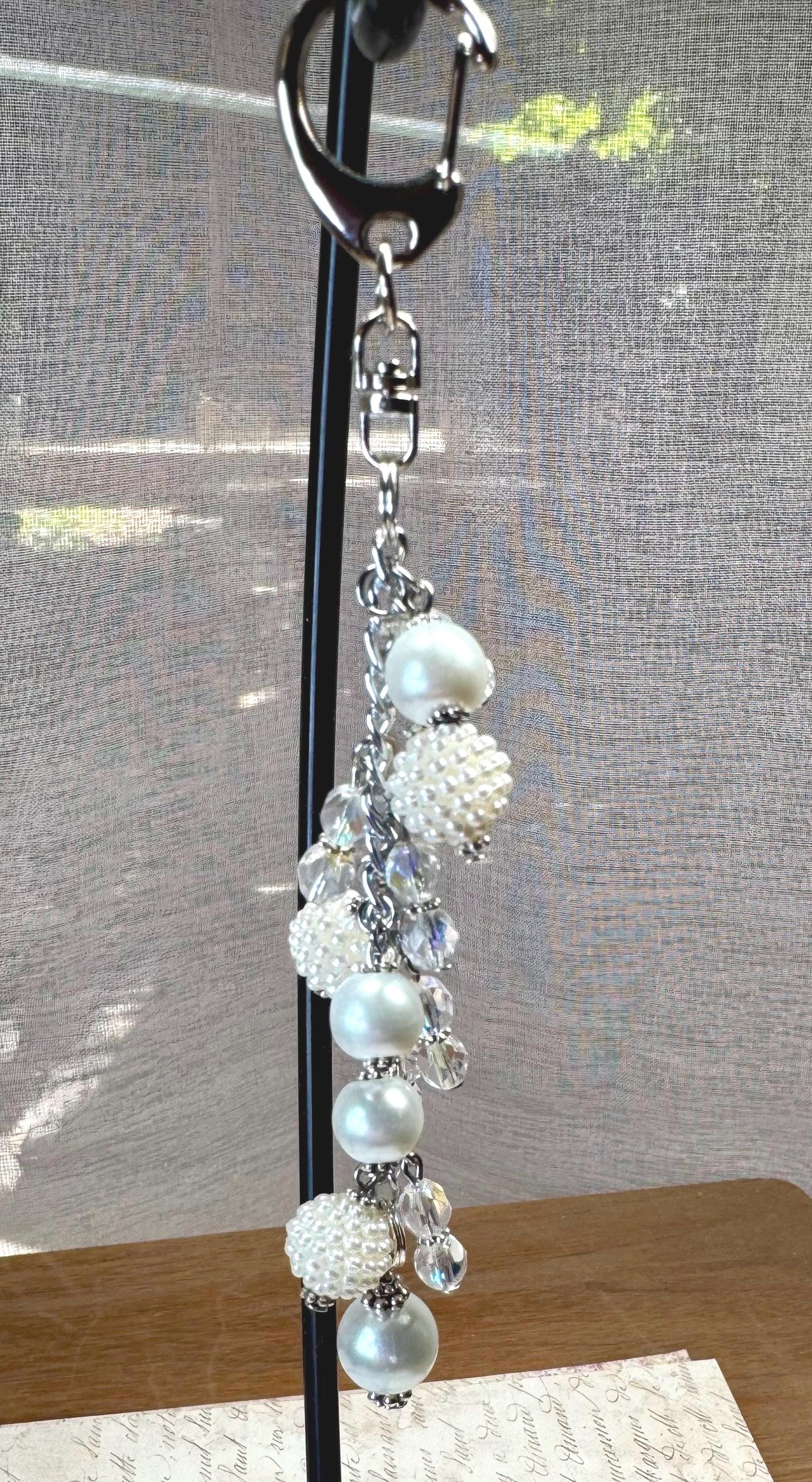 Pearl Purse Charm: Beaded Bag Dangle With AB Czech Glass - Etsy