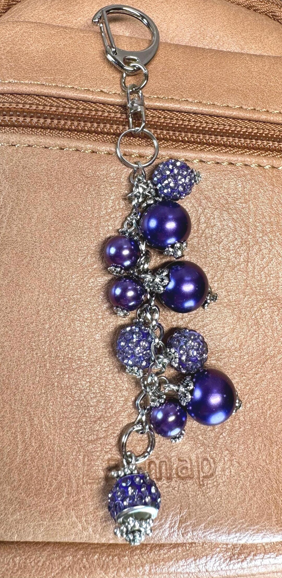 Purple Pearl Purse Charm: Beaded Bag Dangle - Etsy