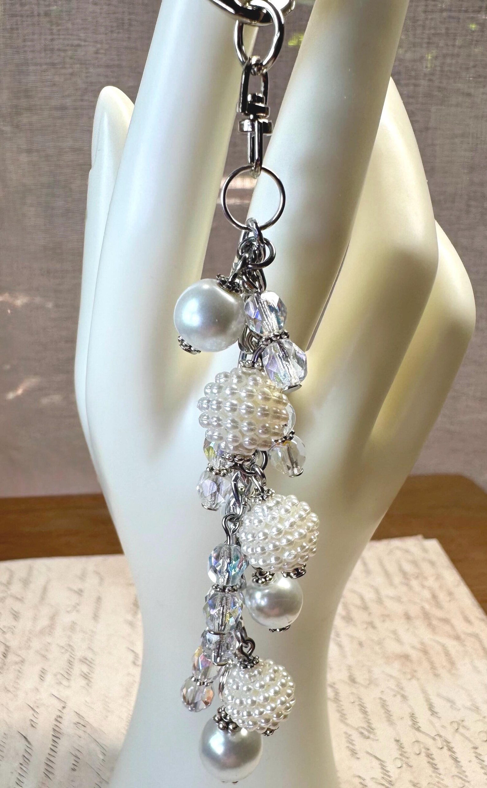 Pearl Purse Charm: Beaded Bag Dangle With AB Czech Glass - Etsy
