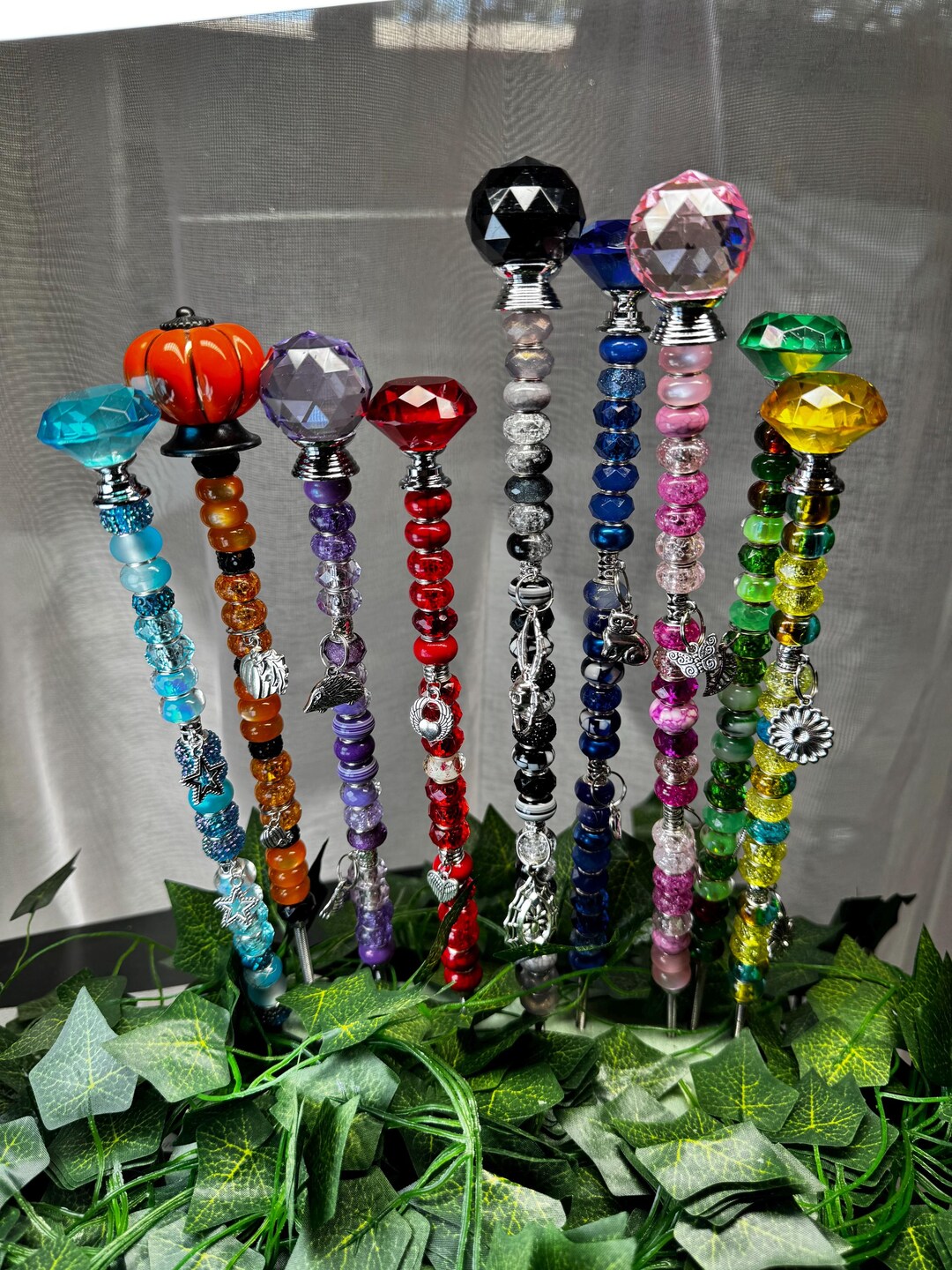 Beaded Garden Stakes: Handmade Jeweled Yard Art With Charms - Etsy