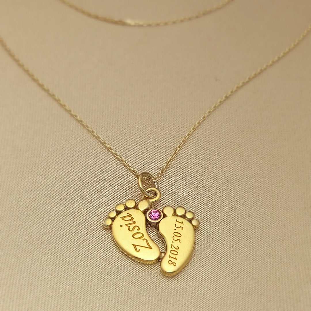 Solid Gold Baby Feet Necklace, Personalized With Name, Baby 8k/14k ...