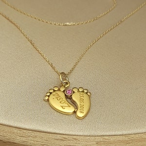 Solid Gold Baby Feet Necklace, Personalized With Name, Baby 8k/14k ...
