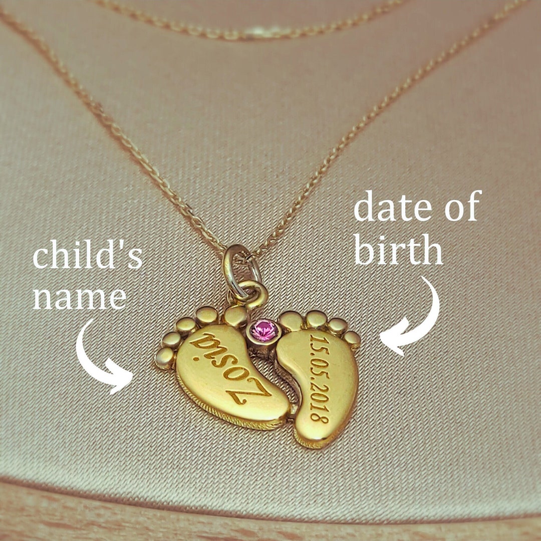 Solid Gold Baby Feet Necklace, Personalized With Name, Baby 8k/14k ...