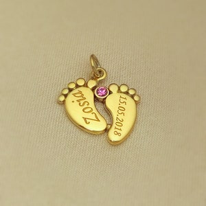 Solid Gold Baby Feet Necklace, Personalized With Name, Baby 8k/14k ...