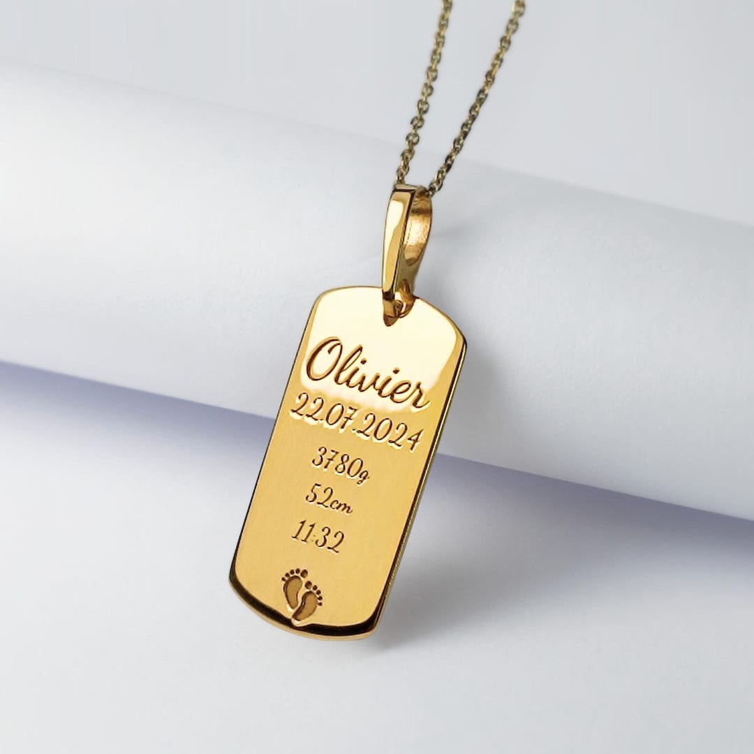Personalized Gold Dog Tag Necklace for Women - Custom Engraved Pendant ...