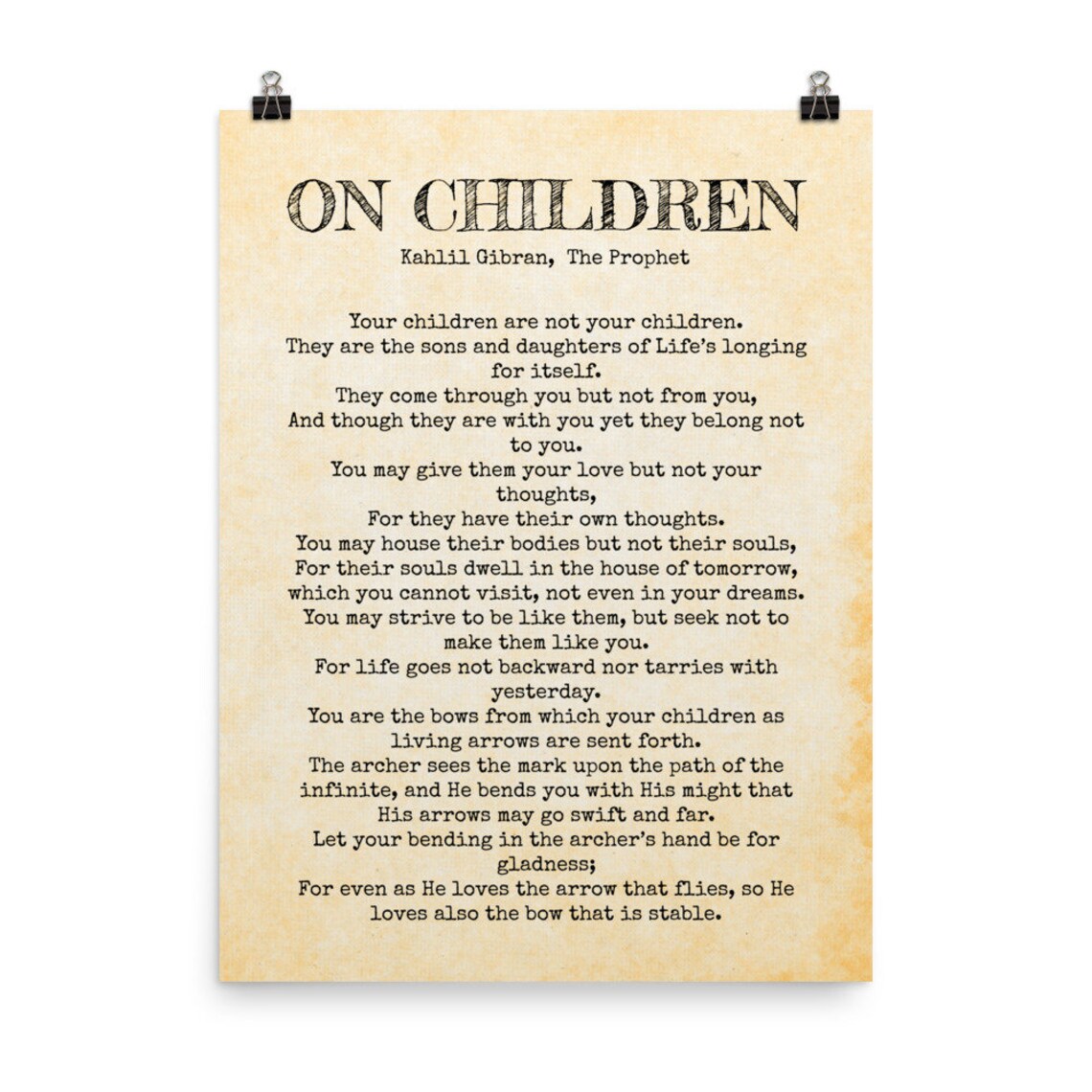 On Children Kahlil Gibran Poem Literature Vertical Wall Art - Etsy