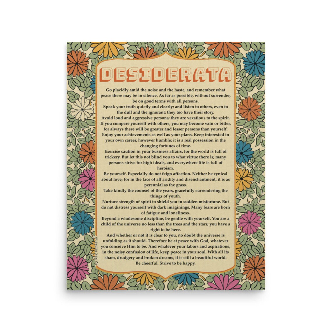 Desiderata Poem Poster Inspirational Poetry With Floral Art - Etsy