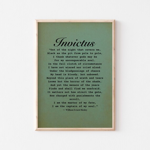 Invictus Poem by William Ernest Henley Poster Inspiring | Etsy