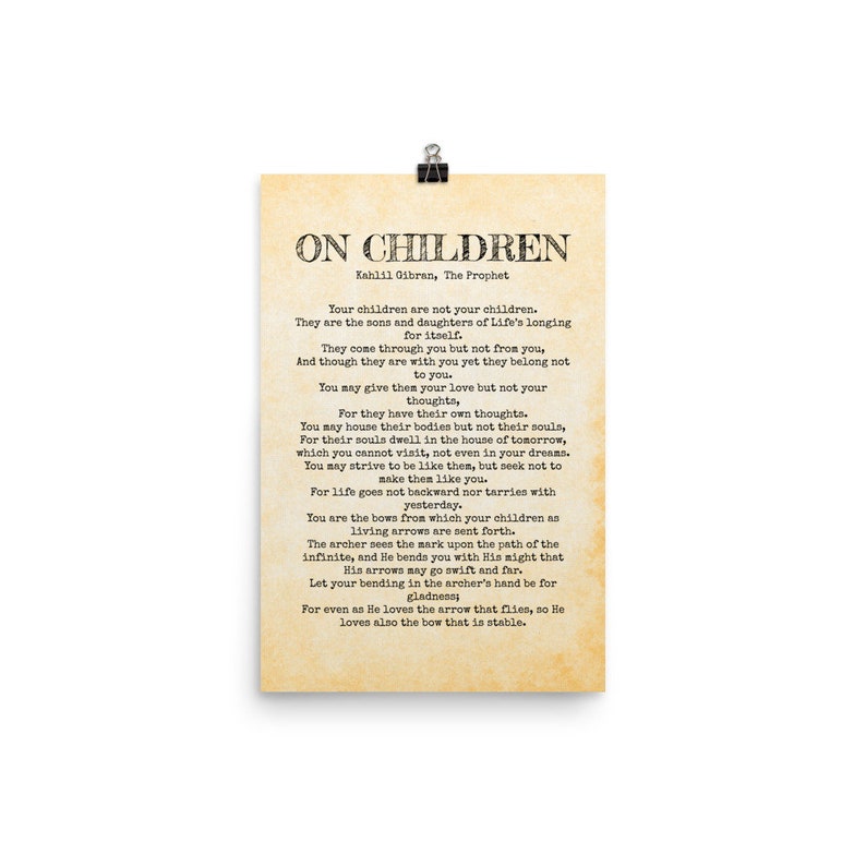 On Children Kahlil Gibran Poem Literature Vertical Wall Art - Etsy