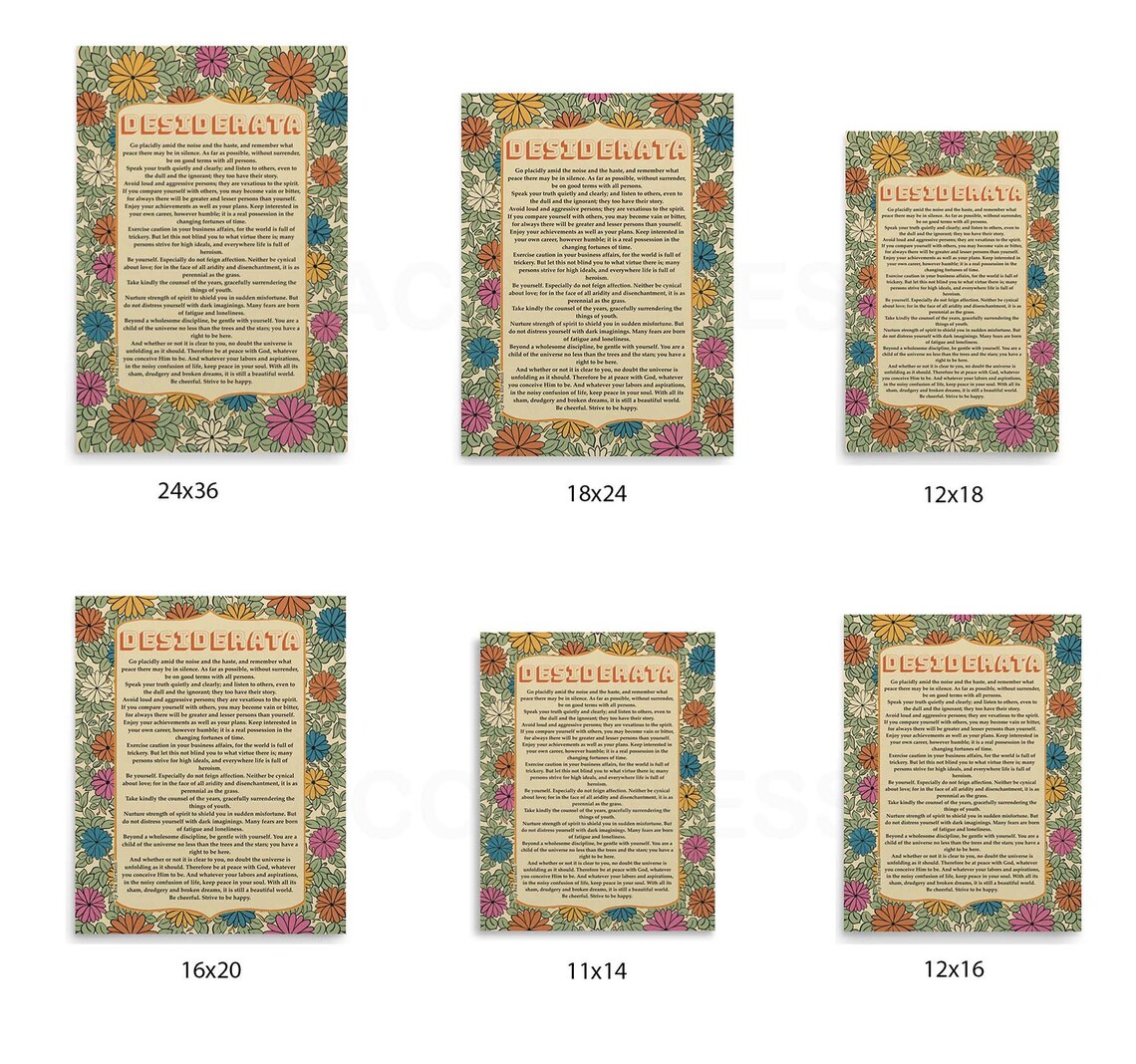 Desiderata Poem Poster, Inspirational Poetry With Floral Art, Grad Gift ...