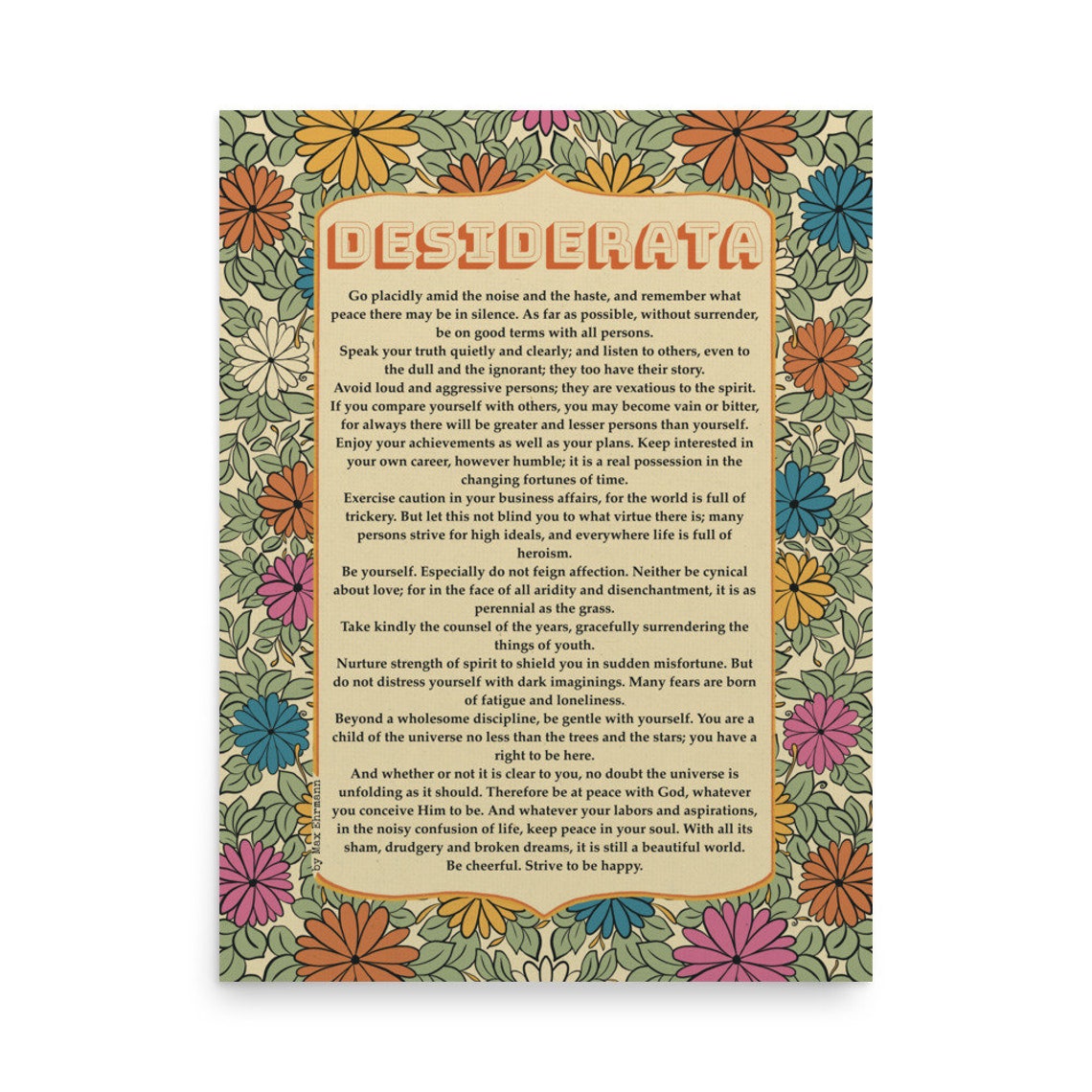 Desiderata Poem Poster Inspirational Poetry With Floral Art - Etsy